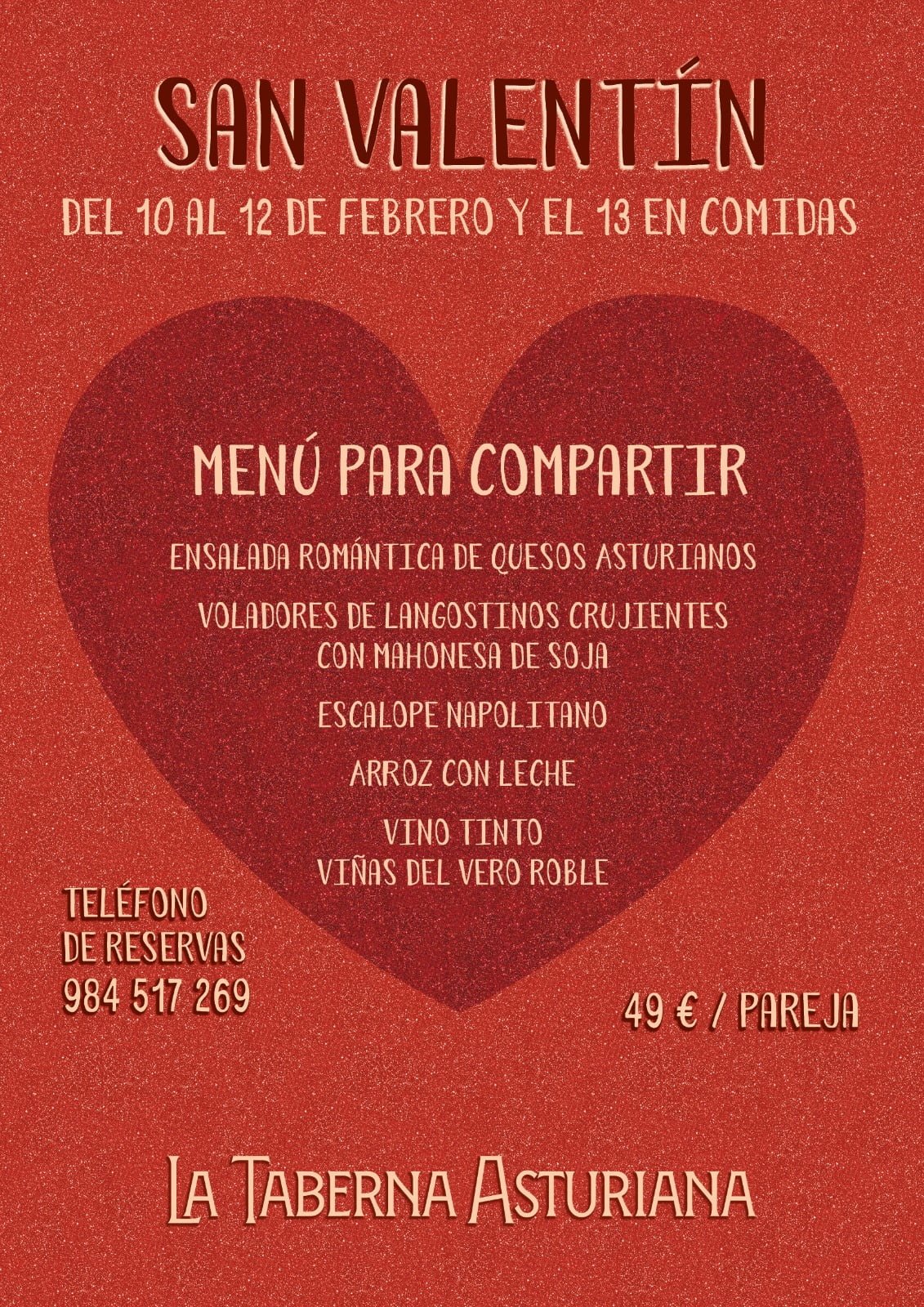 Menú de San Valentín – Cena especial romántica
